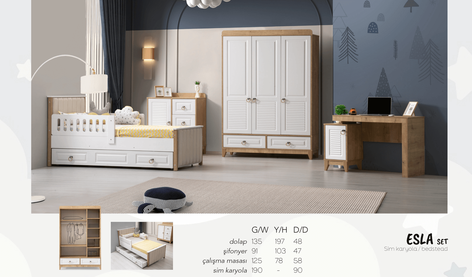 Esla Sim Karyola | Aymini Bebek Mobilyaları
